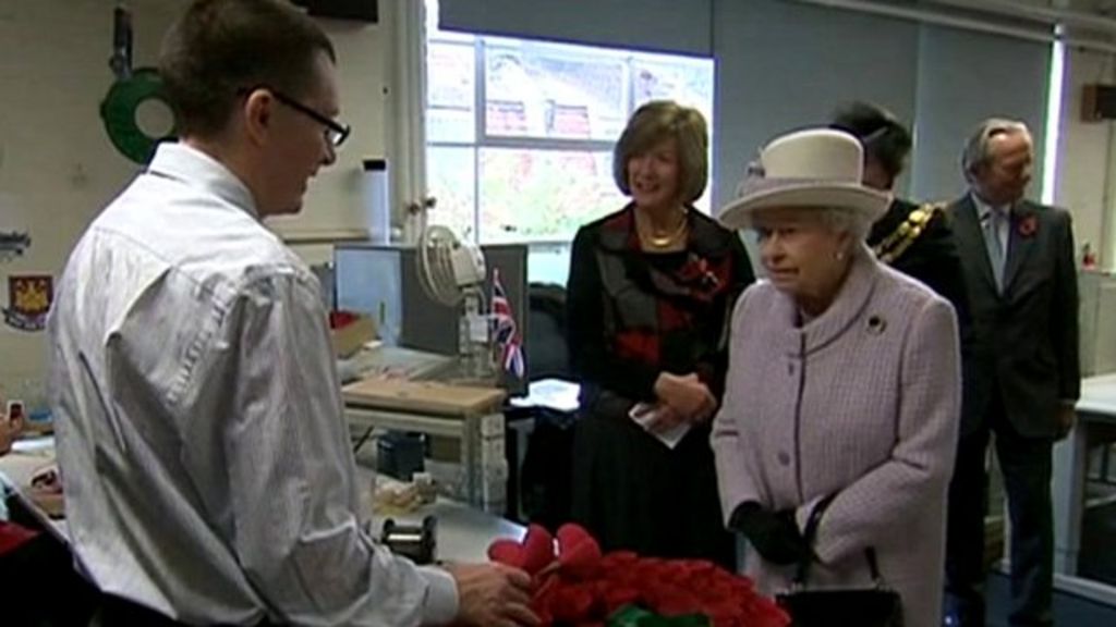 Queen visits Poppy Factory for its 90th anniversary - BBC News