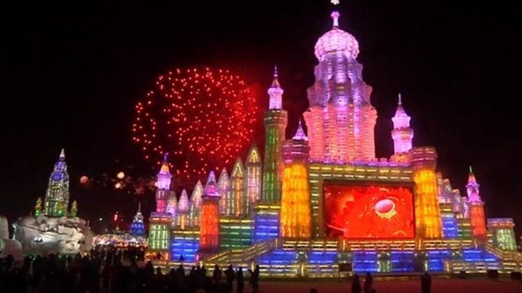China ice festival's giant crystal palace - BBC News