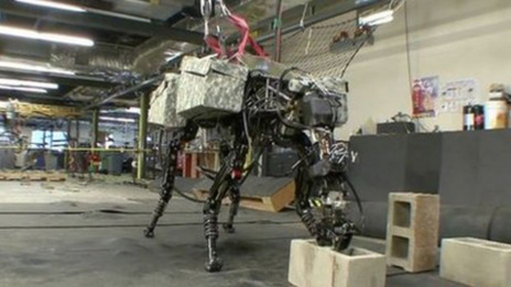 BigDog four-legged robot now sports throwing arm - BBC News