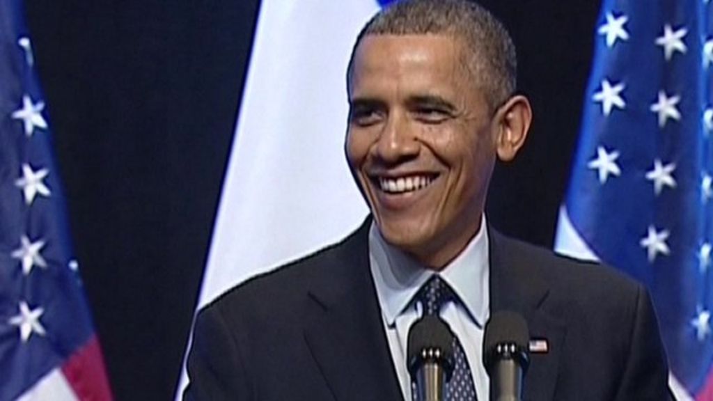 Barack Obama heckled by Israeli audience in Jerusalem - BBC News