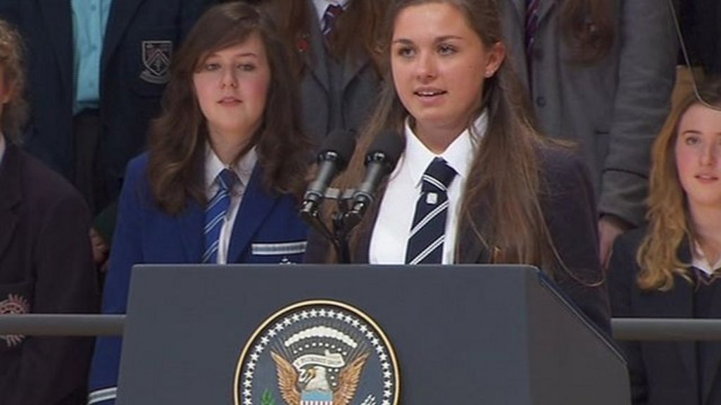 Methody College Belfast student introduces US First Lady - BBC News