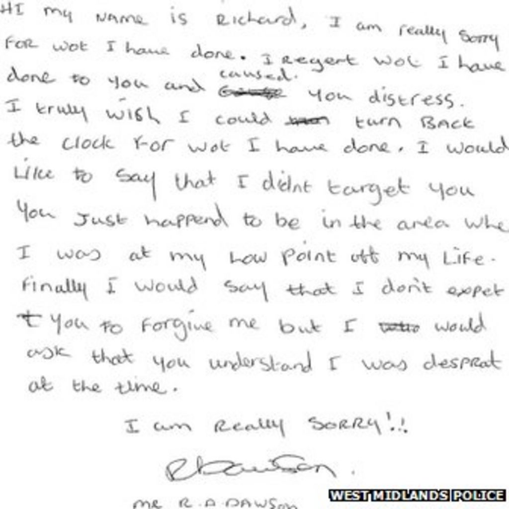 Druids Heath robber writes apology letter to victims - BBC News