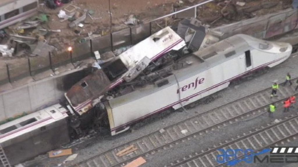 Spain train crash: Aerial images show extent of wreckage - BBC News