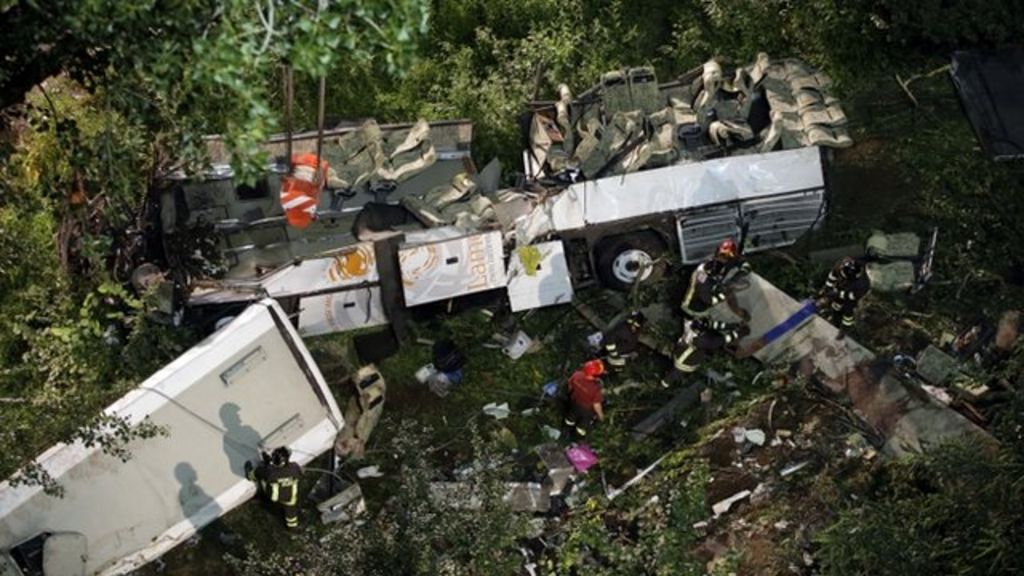 Italy coach 'ripped through guard rail' near Avellino - BBC News