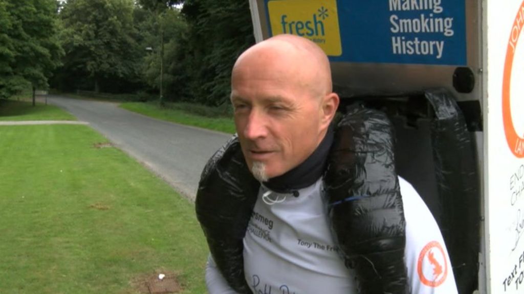 'Tony the Fridge' enters Yorkshire on charity challenge - BBC News