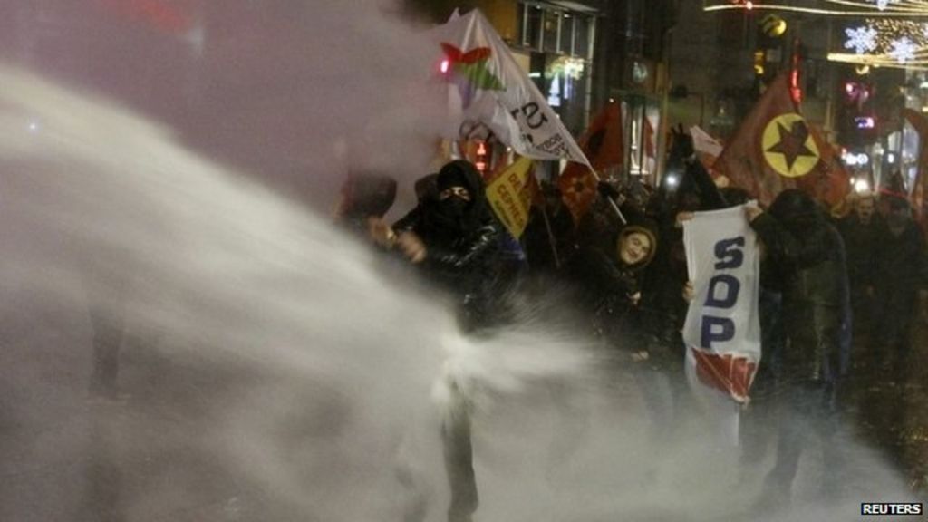 Fireworks and water cannon at Turkey internet protest - BBC News