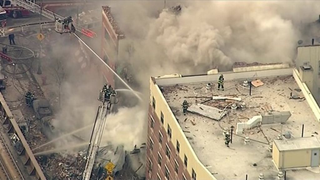 New York City buildings collapse - aerial footage - BBC News