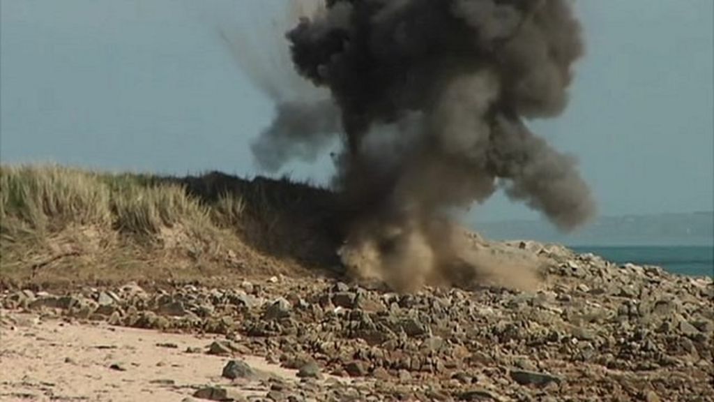 WW2 shell blown up on Alderney beach - BBC News