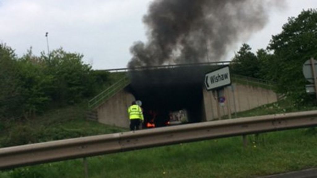 M6 Toll closed after lorry fire - BBC News