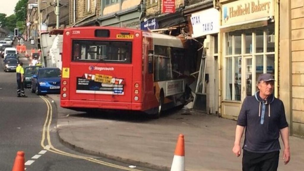 Tow Truck And Bus Crash Into Glossop Shops Bbc News