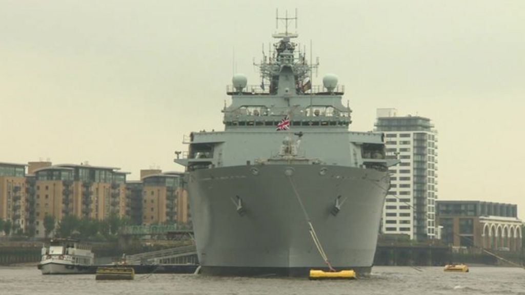 HMS Bulwark docks in Greenwich - BBC News