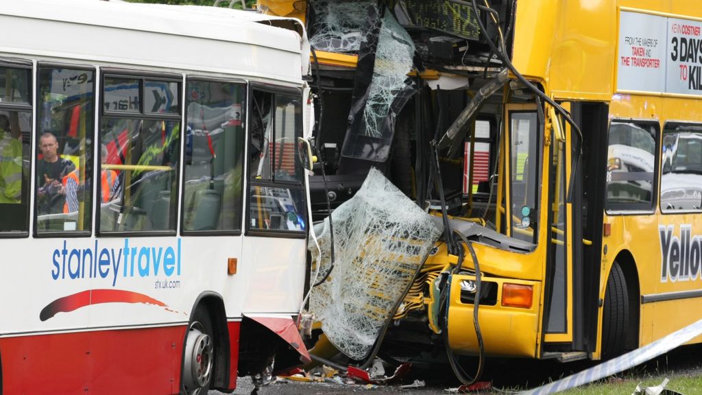 Stanley school bus crash: Thirty taken to hospital - BBC News