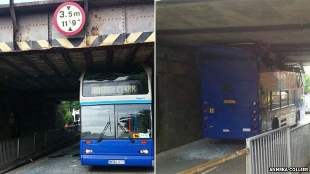 Double decker bus roof ripped off by bridge in Sileby - BBC News