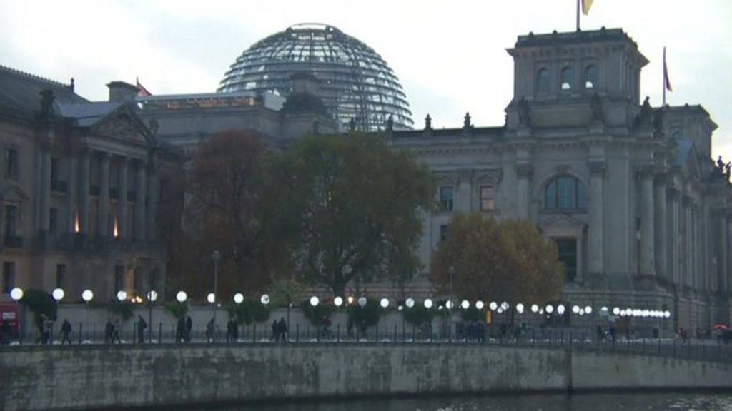 Berlin wall light installation illuminated - BBC News