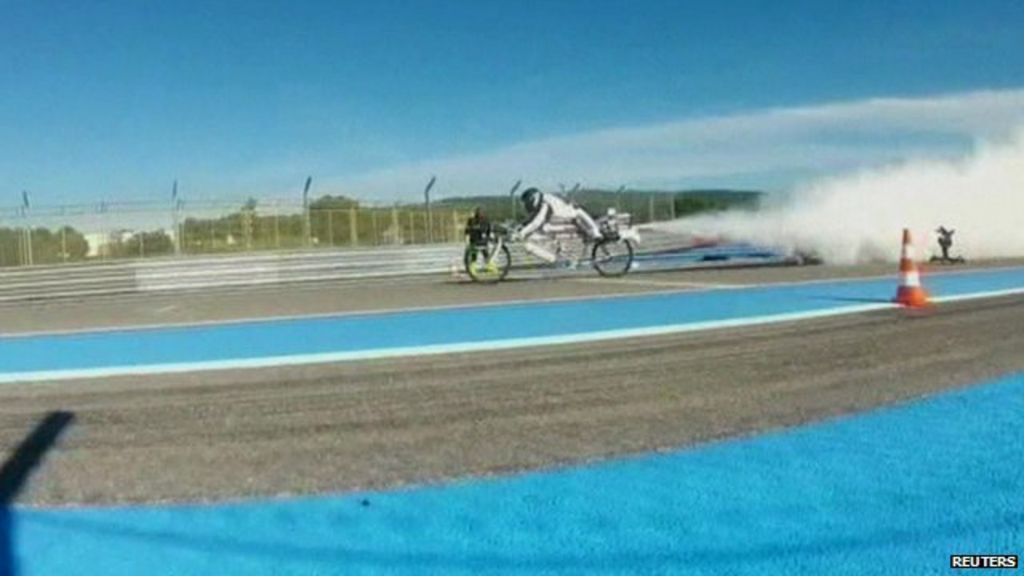 Man hits 207mph on rocket-propelled bike - BBC News
