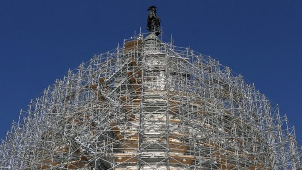 Timelapse shows Capitol scaffolding going up - BBC News