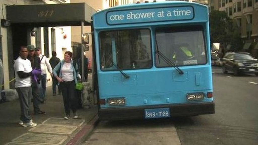 Mobile showers for San Francisco's homeless - BBC News