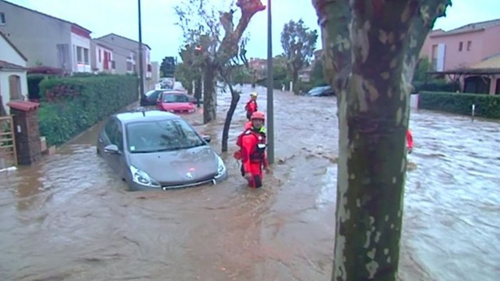 French Riviera hit by torrential rain and flash flooding - BBC News