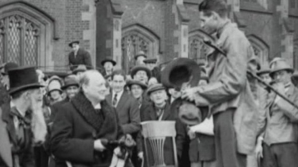 Archive: Winston Churchill visits Queen's University in Belfast, in ...