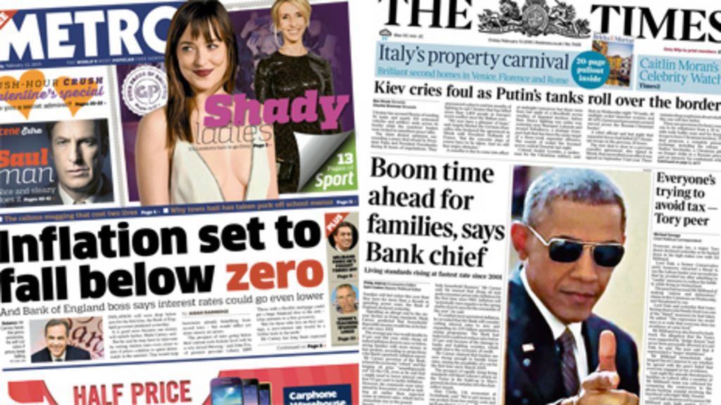 Newspaper headlines: Inflation below zero, bad day for James Bond and ...