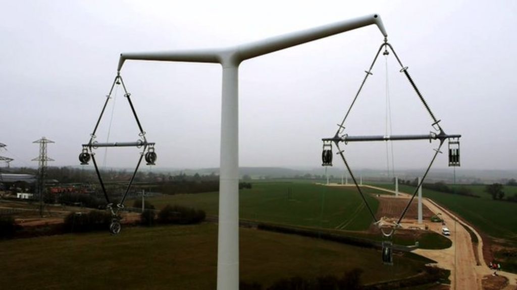 A newly designed pylon is erected in Nottinghamshire - BBC News