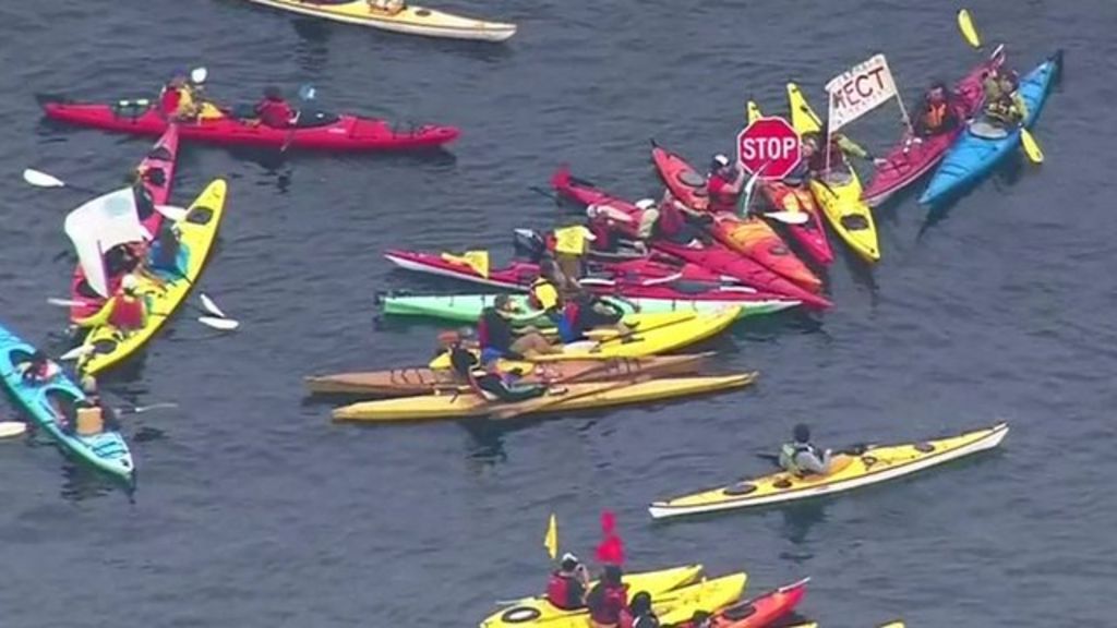 Hundreds protest against Arctic oil drilling plans - BBC News