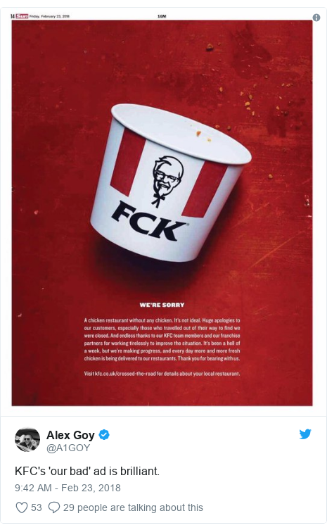 KFC's apology for running out of chicken is pretty cheeky - BBC News