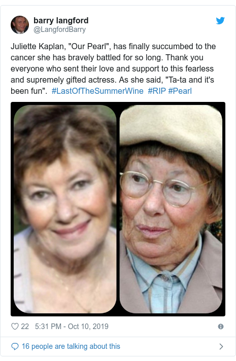 Juliette Kaplan: Last of the Summer Wine actress dies - BBC News