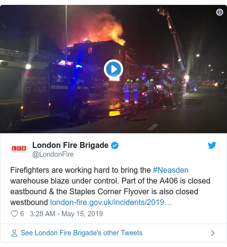 Neasden A406 North Circular fire prompts rush-hour traffic warning ...