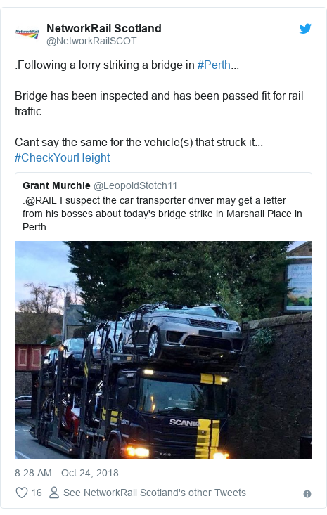 Luxury cars crushed as transporter hits low bridge in Perth - BBC News