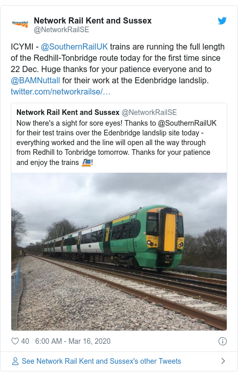 Redhill to Tonbridge rail route reopens after landslip - BBC News
