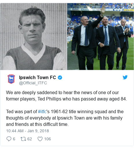 Ex-Ipswich Town star Ted Phillips dies aged 84 - BBC News
