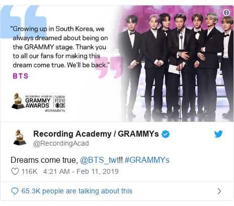 BTS: K-pop idols make first historic Grammy appearance - BBC News