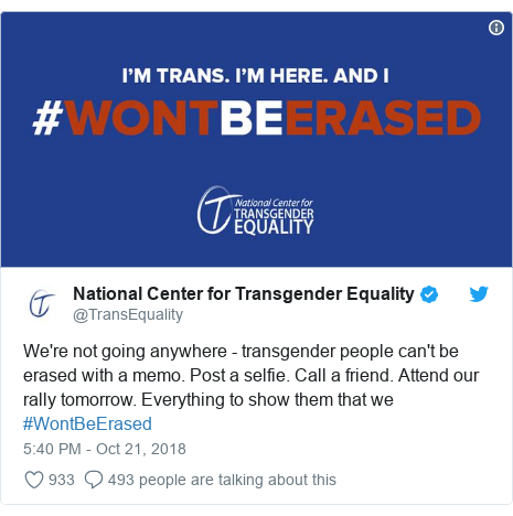 #WeWontBeErased: Outcry over memo proposing US transgender change - BBC ...
