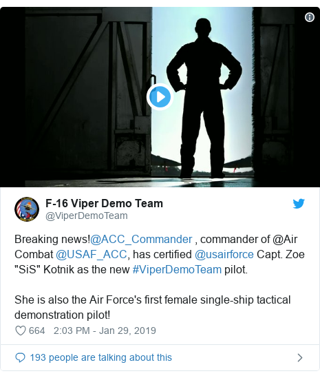 Zoe Kotnik: First female F-16 demo commander out after two weeks - BBC News