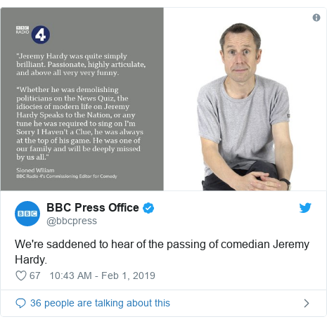 Jeremy Hardy: Comics and politicians pay tribute to News Quiz regular ...