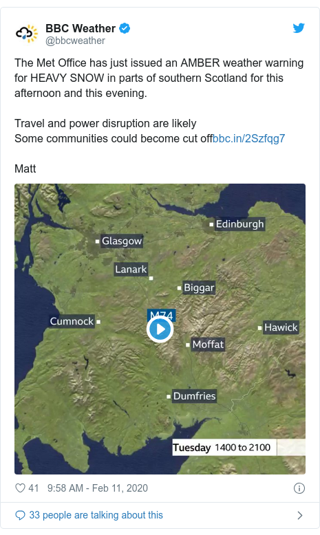 Amber alert in place for heavy snowfalls in southern Scotland - BBC News