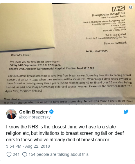 NHS breast screening invite sent to newsreader's dead wife - BBC News