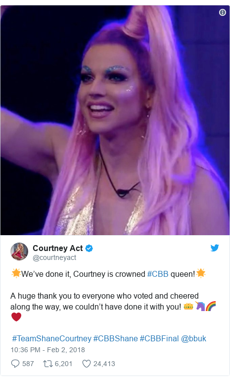 Celebrity Big Brother Drag Queen Courtney Act Crowned Winner Bbc News