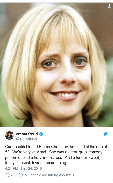 Vicar of Dibley actress Emma Chambers dies aged 53 - BBC News