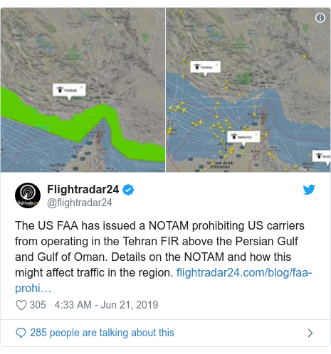 US-Iran: Airlines re-route flights after drone incident - BBC News