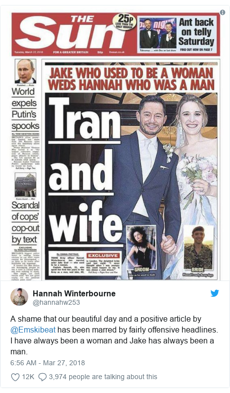 Trans newlyweds call out 'offensive' Sun front page - BBC News
