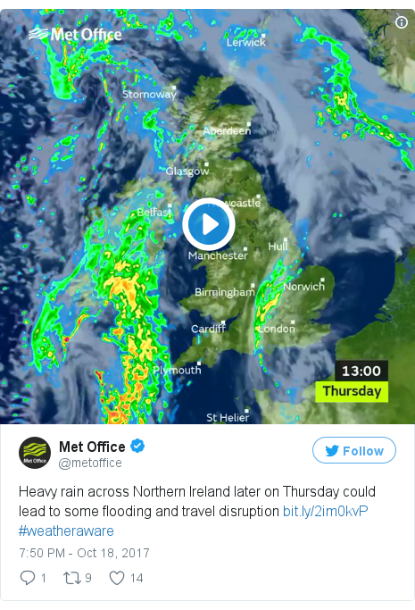 Weather warning for heavy rain in NI - BBC News