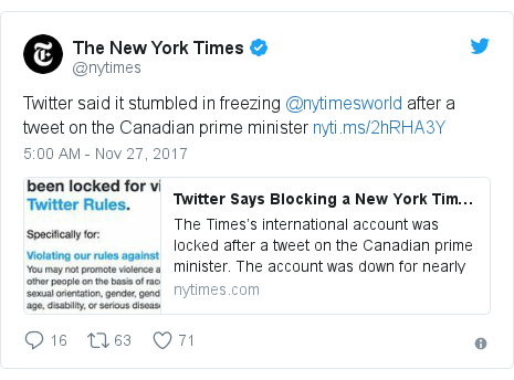 Twitter blocks New York Times by mistake - BBC News
