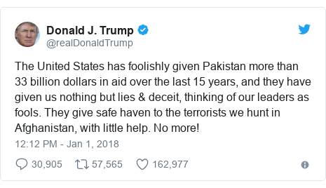 Trump attacks Pakistan 'deceit' in first tweet of the year - BBC News