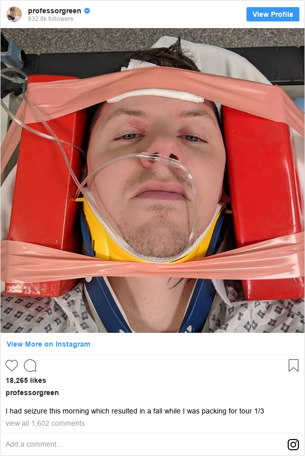 Professor Green: Rapper fractures neck during seizure - BBC News