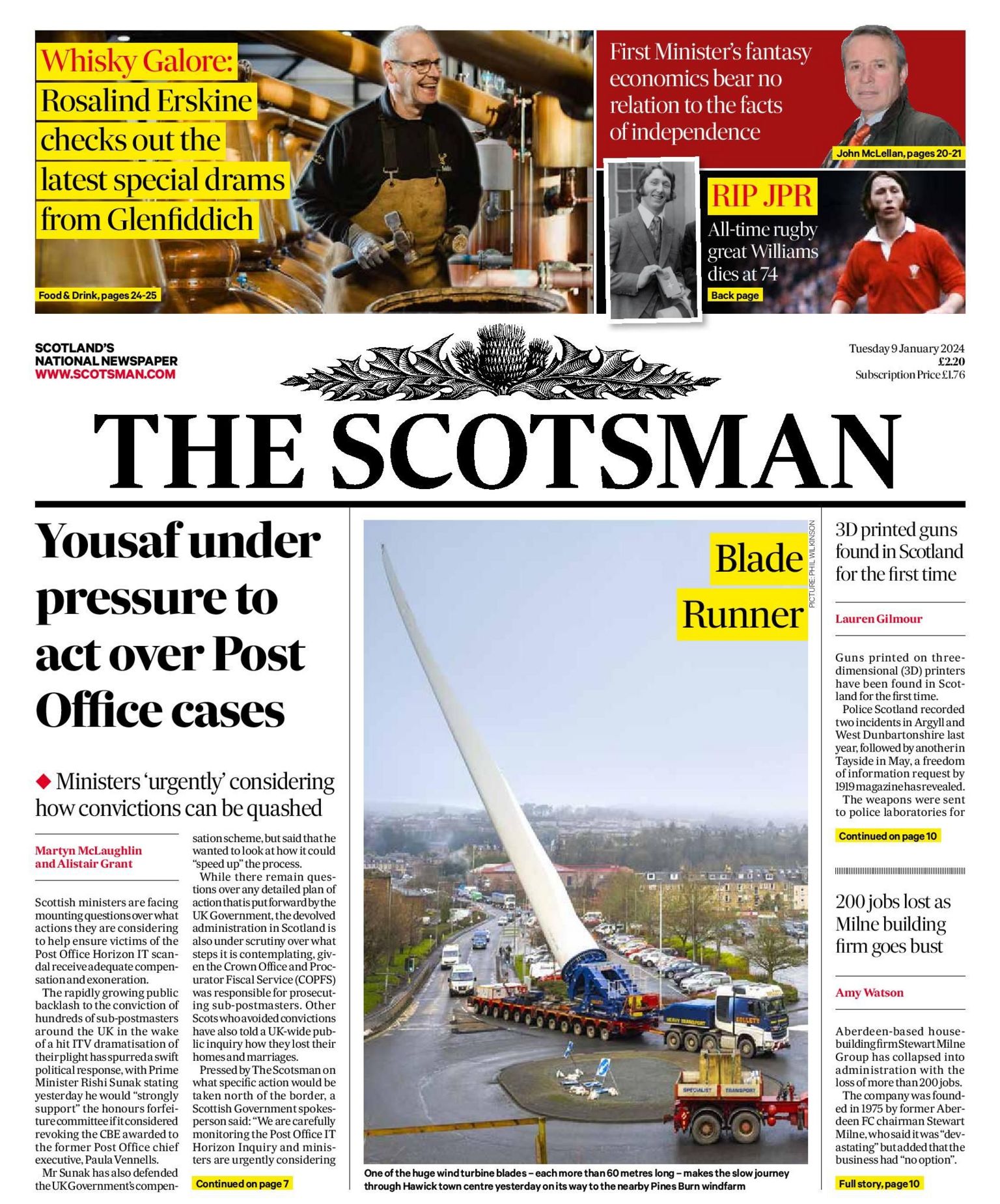 Scotland's papers: Pardon plan for postmasters and prison deaths ...