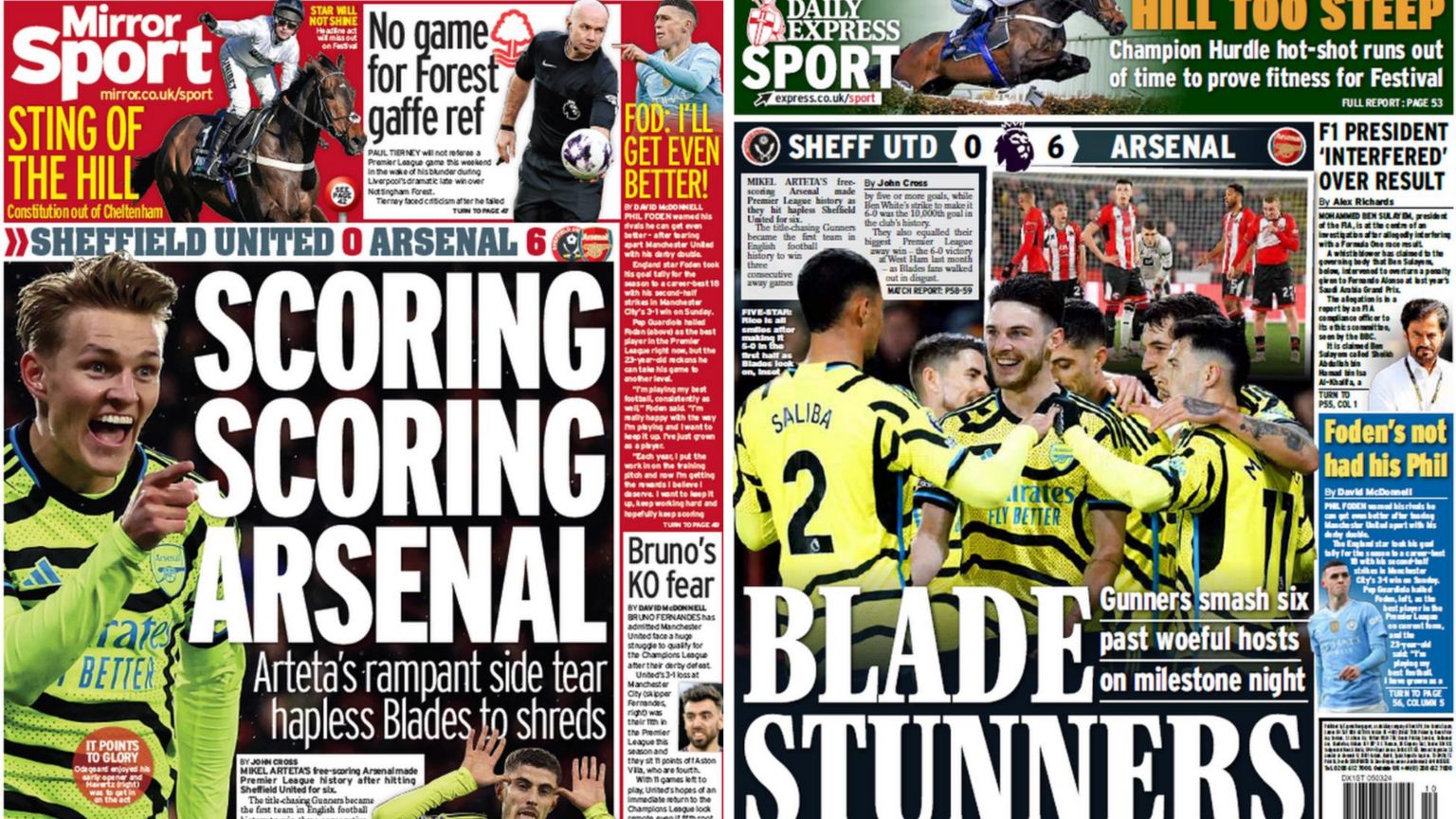 Sheffield United 0-6 Arsenal: Newspaper back pages after Gunners win ...