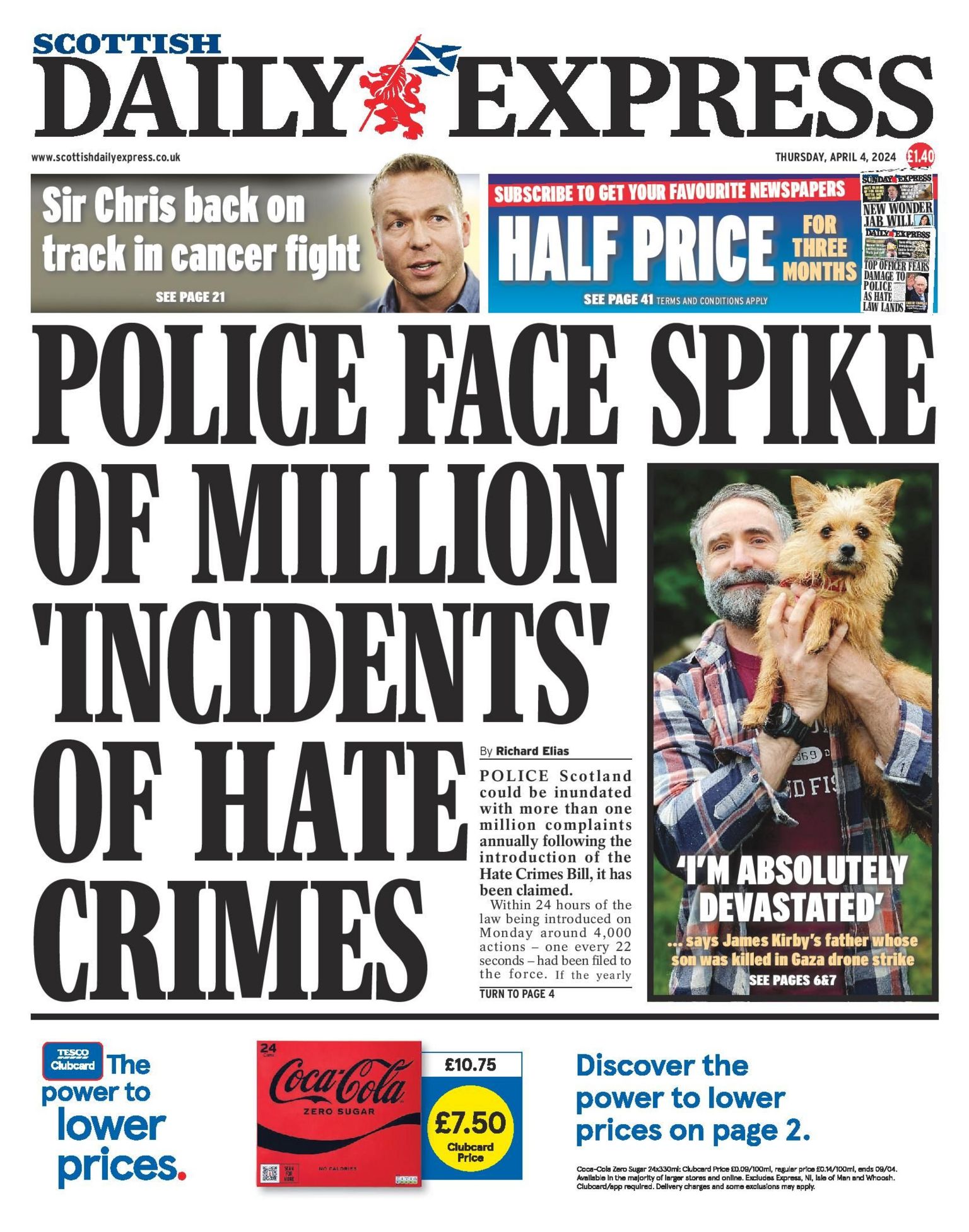 Scotland's papers: Thousands of hate crime reports a day and ferry boss ...