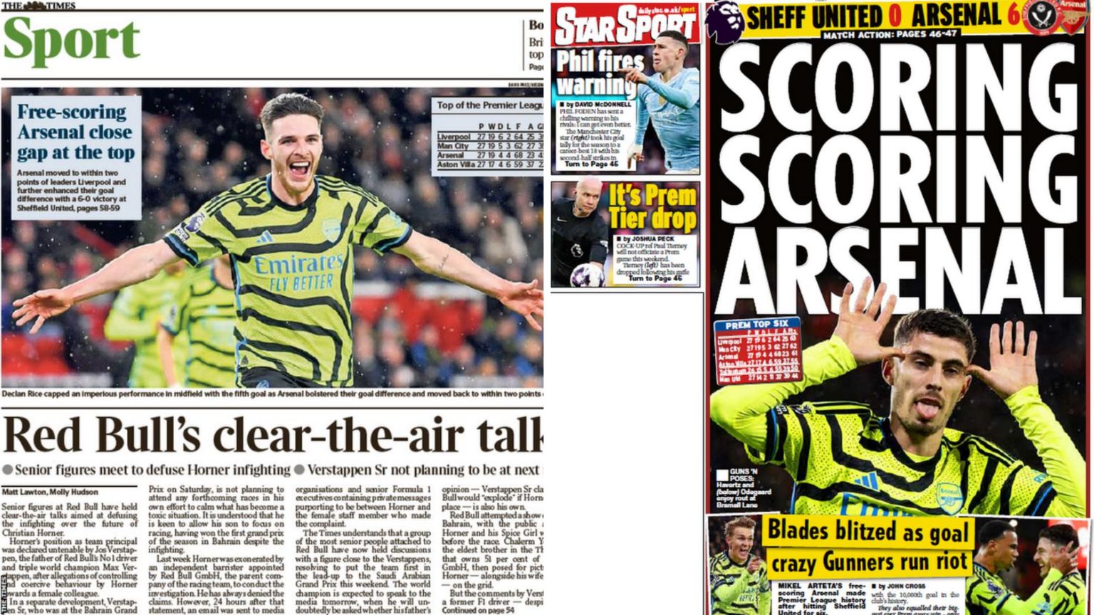 Sheffield United 0-6 Arsenal: Newspaper back pages after Gunners win ...